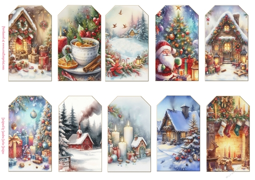 Christmas Vintage Scene 10 x gift tags - CUP1352847_719 | Craftsuprint