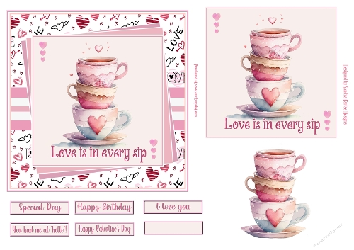 Love is in every sip 6x6ins decoupage Valentine/love topper ...