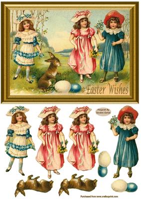 Vintage Easter Bunny Decoupage Card Front - CUP300522_719 | Craftsuprint