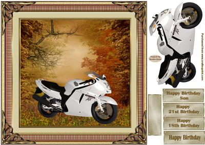 White Motorbike Decoupage Topper - CUP598441_719 | Craftsuprint
