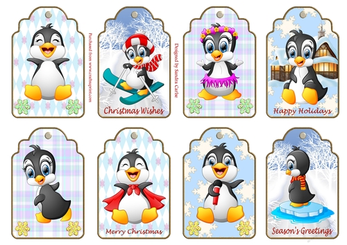 Happy Penguins Christmas Gift Tags x 8 - CUP750485_719 | Craftsuprint