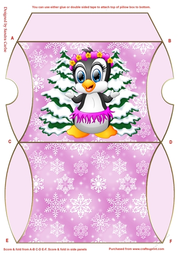 Christmas Penguin In Pink Pillow Box 1 - CUP750976_719 | Craftsuprint
