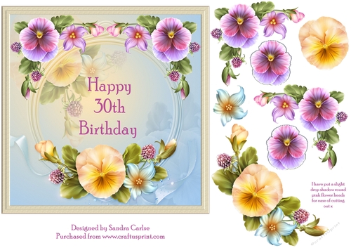 Happy 30th Birthday Floral Topper - CUP862752_719 | Craftsuprint