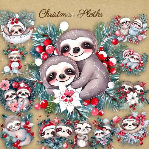 Christmas Sloths - CUP1249177_77133 | Craftsuprint