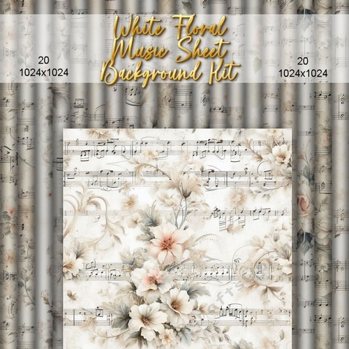 White Floral Music Sheet background Kit - CUP1261564_77133 | Craftsuprint
