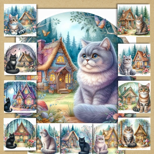 Whimsical Cottage Cats 1 - CUP1306714_77133 | Craftsuprint