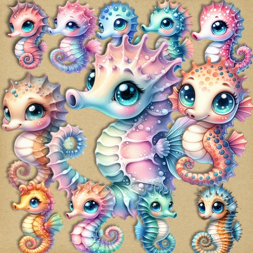 Cute Seahorses Clipart - CUP1311210_77133 | Craftsuprint