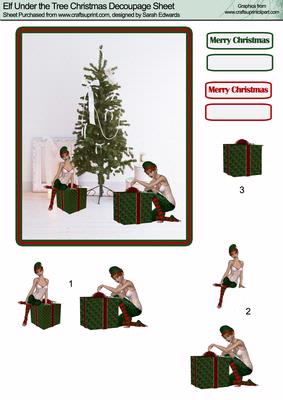 Elf Under the Tree Christmas Decoupage Sheet - CUP31657_172 | Craftsuprint