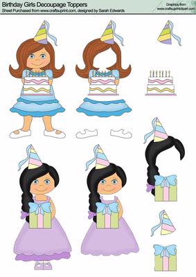 Birthday Girls Decoupage Toppers - CUP38302_172 | Craftsuprint