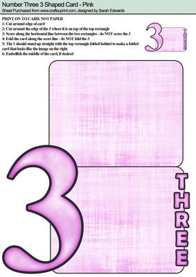Number Three 3 Shaped Card - Pink - CUP82057_172 | Craftsuprint