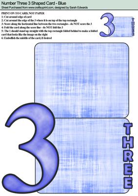 Number Three 3 Shaped Card - Blue - CUP82061_172 | Craftsuprint