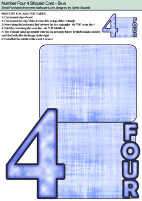 Number Four 4 Shaped Card - Blue - CUP91415_172 | Craftsuprint