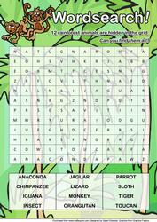 Rainforest Animals Wordsearch Card A4 - Photo by Elizabeth Boot