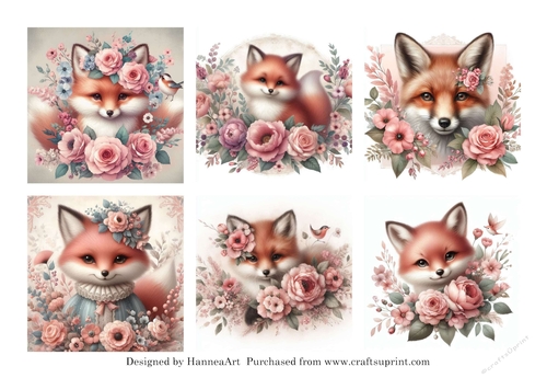 Cute fox collage sheet, card toppers, A4 sheet - CUP1293591_73451 ...
