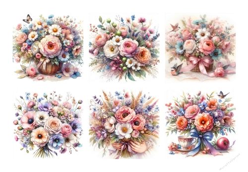 Beautiful flowers, collage sheet, card toppers, A4 sheet - CUP1293599 ...