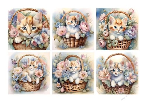 Cute kitten, collage sheet, card toppers, A4 sheet - CUP1293602_73451 ...