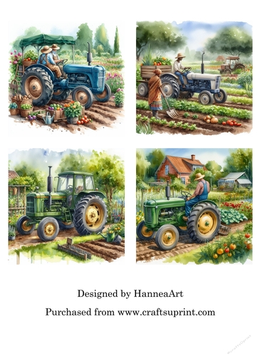 Tractor, farmer, collage sheet - CUP1294595_73451 | Craftsuprint