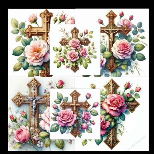 Cross with roses card fronts - CUP1306335_73451 | Craftsuprint