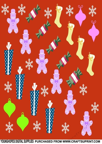 Christmas Collage Backing Paper With Snowflakes, Candy, Gingerman ...