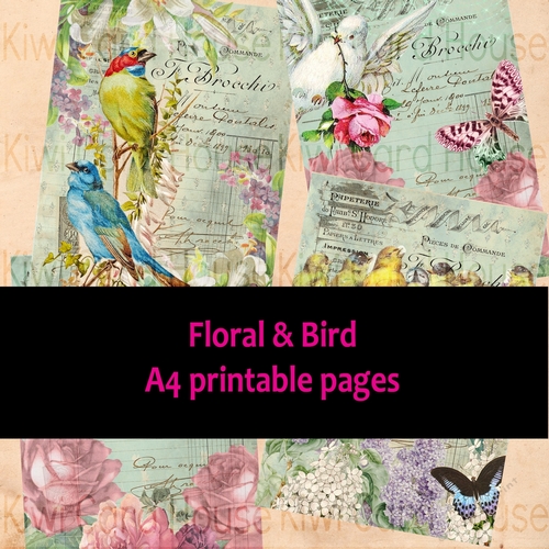 Floral & Bird Blue A4 Printable Paper Set - CUP1121104_87679 | Craftsuprint