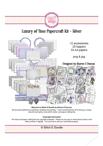 65 piece Papercraft/Digital Craft Kit - Luxury of Time Silver - Toppers ...