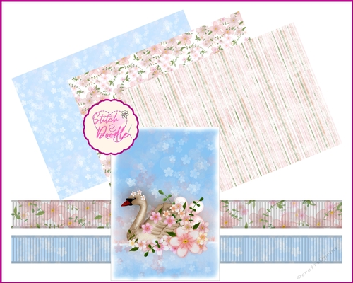 Beautiful Elegant Swan Topper, Papers and Ribbon Borders. Original ...