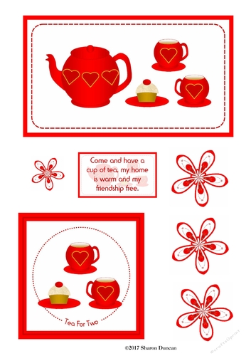 Tea For Two Topper Sheet - Red - CUP803504_1834 | Craftsuprint