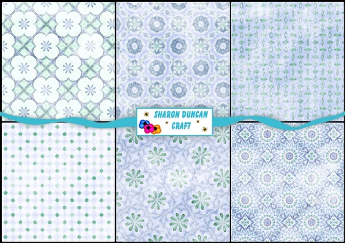 6 Pretty Tiles Papers - Set 1 - Blue/Green - CUP803515_1834 | Craftsuprint