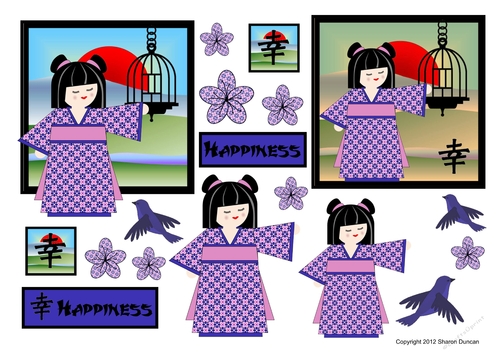 Kanji Kisses Oriental Topper Sheet and A4 Backing Paper - HAPPINESS ...
