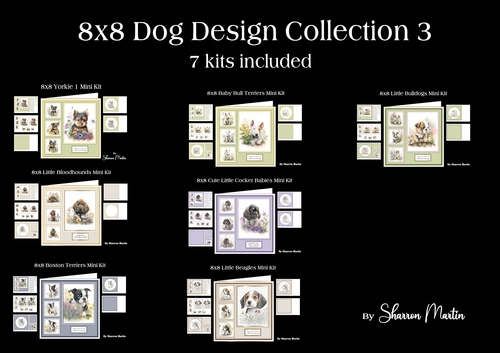 8X8 Dog Collection 3 Mini Kits - x7 Kits with x5 sheets in each design ...