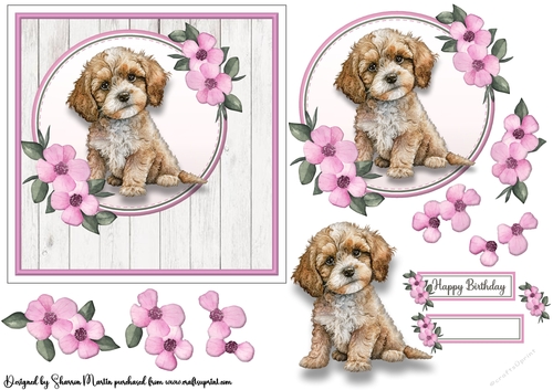6x6 Cavapoo Birthday Card Front, Topper, Decoupage & Sentiments ...
