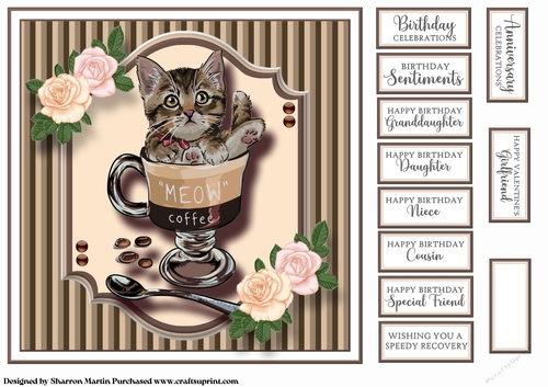 8x8 Meow Coffee Card Front with Sentiments - CUP1224468_1495 | Craftsuprint