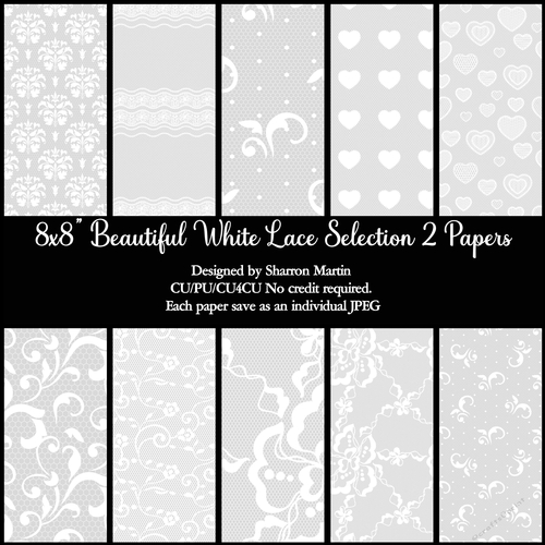 8x8 Beautiful White Lace Paper Selection 2 - 10 different designs - CU ...