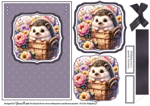 A5 Cute Hedgehog 5 Card Front with Toppers,decoupage Layers ...
