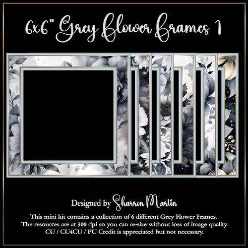 6x6 Grey Flower Frames - x6 Frames PNG - CUP1293850_1495 | Craftsuprint