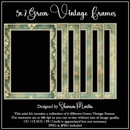 5x7 Green Vintage Frames (Rectangle) - x6 Frames in PNG - CUP1294398 ...