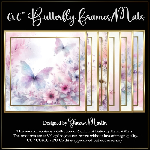 6x6 Butterfly Frames / Mats - x6 PNG - CUP1296371_1495 | Craftsuprint