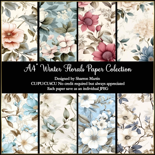 A4 Winter Florals Papers - x8 JPEG - CUP1296372_1495 | Craftsuprint