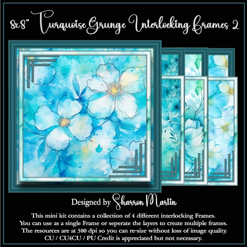 8x8 Turquoise Grunge Frames 2 - x4 Interlocking Frames in PNG ...