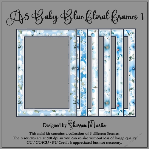 A5 Baby Blue Floral Frames 1-6 in PNG - CUP1301245_1495 | Craftsuprint