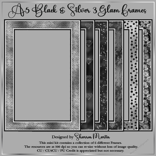 A5 Black & Silver 3 Glam Frames 1-6 PNG - CUP1310387_1495 | Craftsuprint