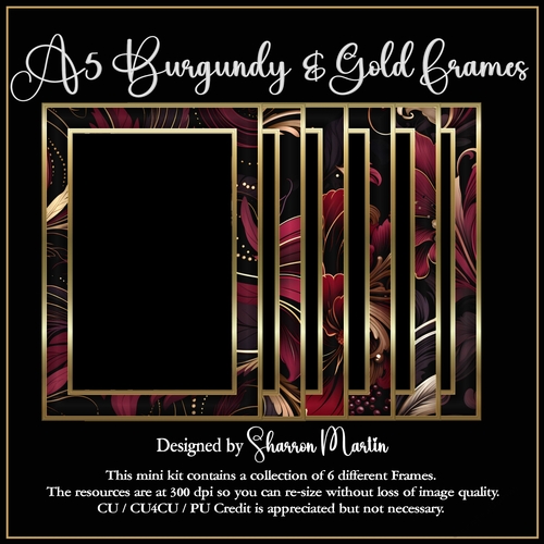 A5 Burgundy & Gold Frames 1-6 in PNG - CUP1310886_1495 | Craftsuprint