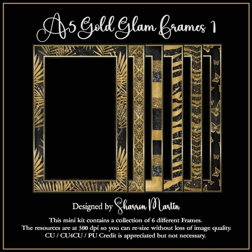 A5 Gold Glam Frames 1-6 in PNG - CUP1311013_1495 | Craftsuprint