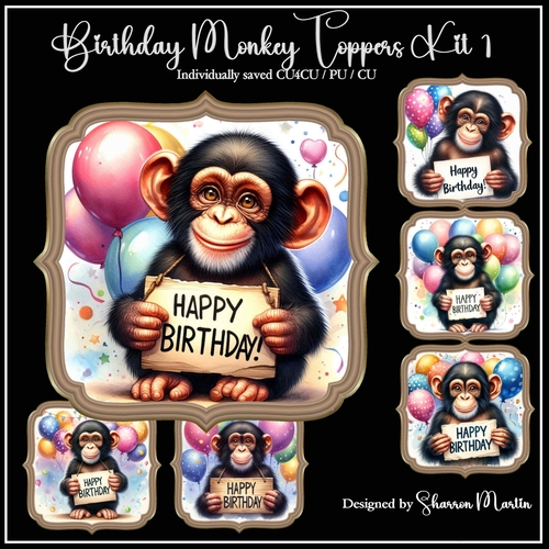 Monkey Birthday Toppers/Frames 1-6 in PNG CU4CU/CU/PU - CUP1321619_1495 ...