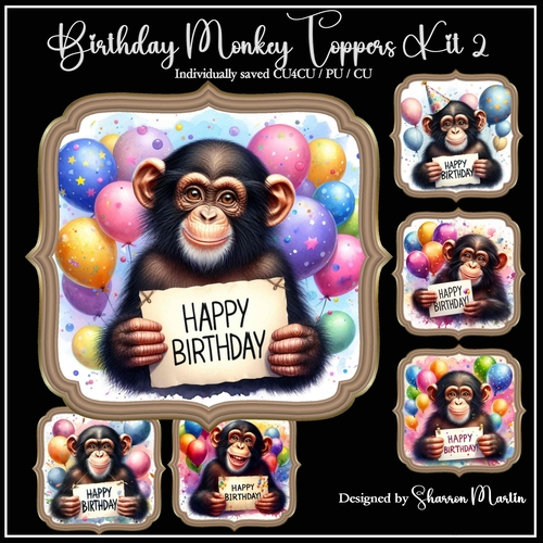 Monkey Birthday Toppers/Frames 7-12 in PNG CU4CU/CU/PU - CUP1321621 ...