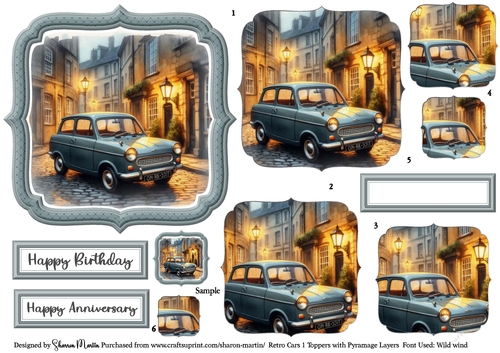 Retro Cars 1 Toppers / Frames x6 Layers Pyramage, and Sentiments ...