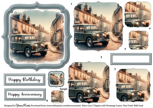Retro Cars 2 Toppers / Frames x6 Layers Pyramage, and Sentiments ...