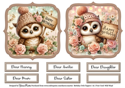Birthday Owls Toppers 1 & 2 with Sentiments CU4CU/PU/CU - CUP1322555 ...