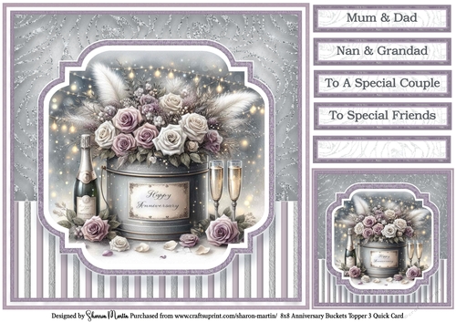 8x8 Anniversary Buckets Topper 3 - Card Front, Gift Tag & Sentiments ...