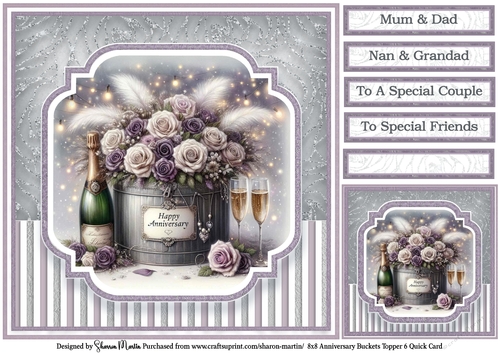 8x8 Anniversary Buckets Topper 6 - Card Front, Gift Tag & Sentiments ...